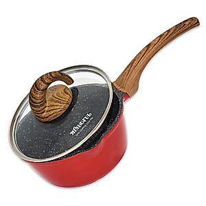 MINLUFUL Nonstick Saucepan with Lid, 1.8 Quart Classic Red Granite Coated Pasta Soup Pot for All Stovetops, 7 Inch Small Sauce Pan for Cooking Sauce Soup and Milk