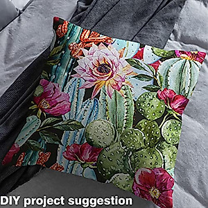 Cactus Fabric by The Yard, Floral Upholstery Fabric, Tropical Hawaiian Plant Decorative Fabric, Retro Desert Nature Botanical Indoor Outdoor Fabric, DIY Art Waterproof Fabric, Green Red, 1 Yard