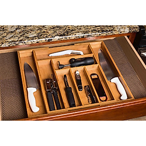 BirdRock Home Bamboo Expandable Utility Drawer Organizer – Utensil Silverware – Spoon Knife Fork – 17.5 Inch – Large – Natural Wood – Tray – Adjustable Kitchen Organization