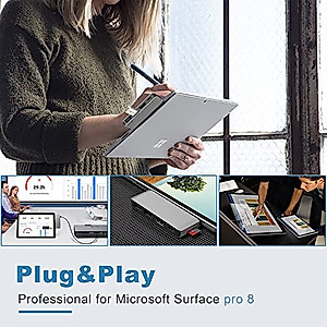 Microsoft Surface Pro 8 USB C Hub Adapter with 4K HDMI, USB-C Thunderbolt 4 (Display+PD Charging+Data), USB 3.0, USB 2.0, TF Card Slot, Docking Station Dual Monitor(HDMI+USB C) for Surface Pro 8