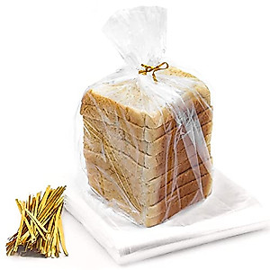 Bread Bags with Ties, Reusable, 100 Clear Bags and 100 Ties, Bread Bags For Homemade Bread And Bakery Loaf Adjustable Reusable (100)