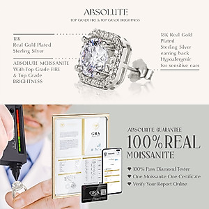ABSOLUTE Moissanite Stud Earrings 2 Carat 925 Sterling Silver White Gold Plated Hypoallergenic Moissanite Diamond Earrings Studs for Women Men Promise Birthday Christmas Gift With Certificate