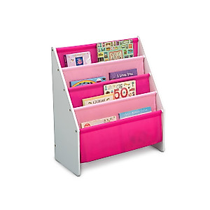 Delta Children Sling Rack Bookshelf for Kids - Easy-to-Reach Storage for Magazines or Coloring Books - Ideal for Playrooms & Homeschooling - Greenguard Gold Certified, White/Pink