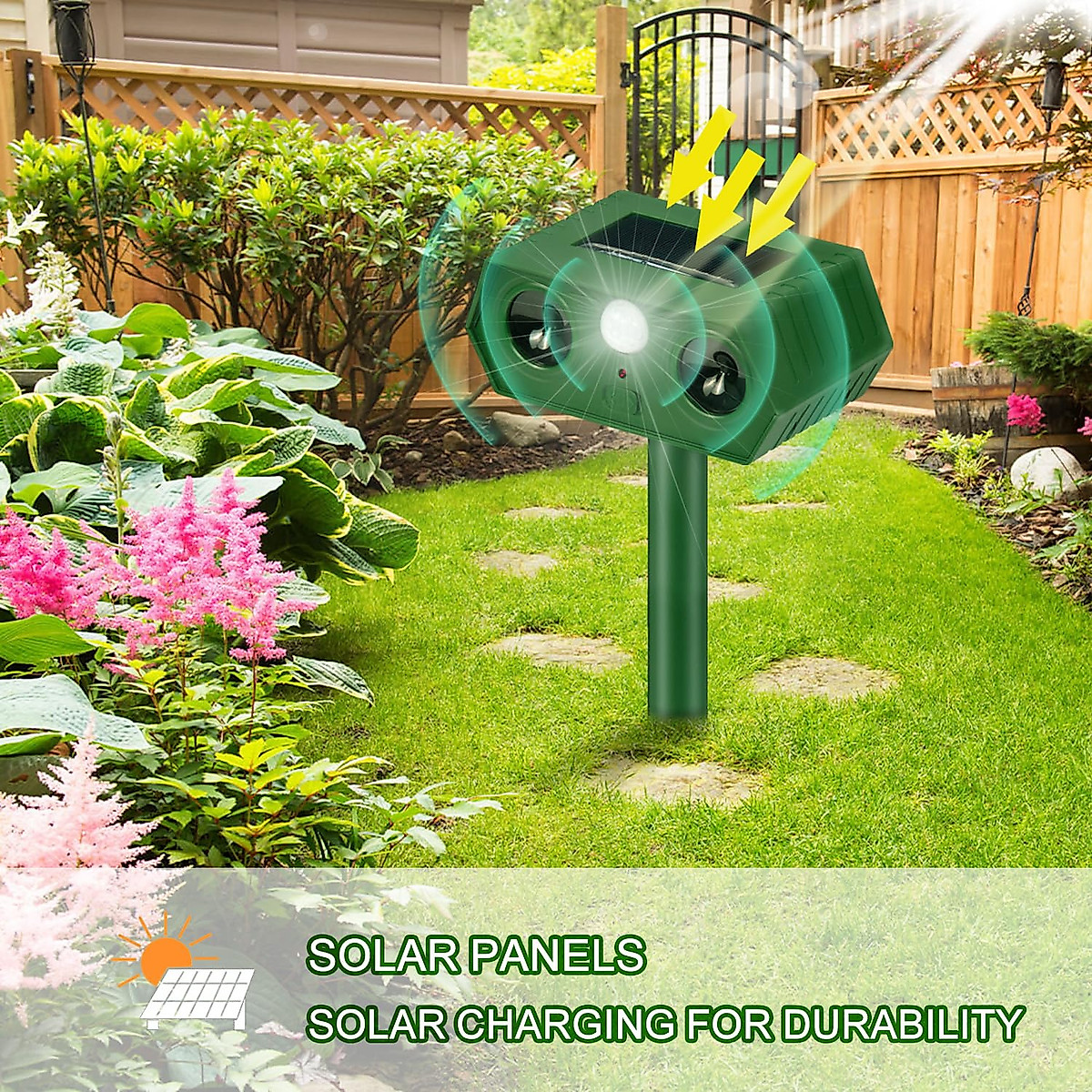 2024 Upgraded Solar annyoyed Animal Repellent, Waterproof Motion Detection with Sentor&LED Flash Light, Outdoor Ultrasonic Pest Deterrent for Cat, Dog, Skunk, Fox, Squirrels, Raccoon, Coyote, Rabbit