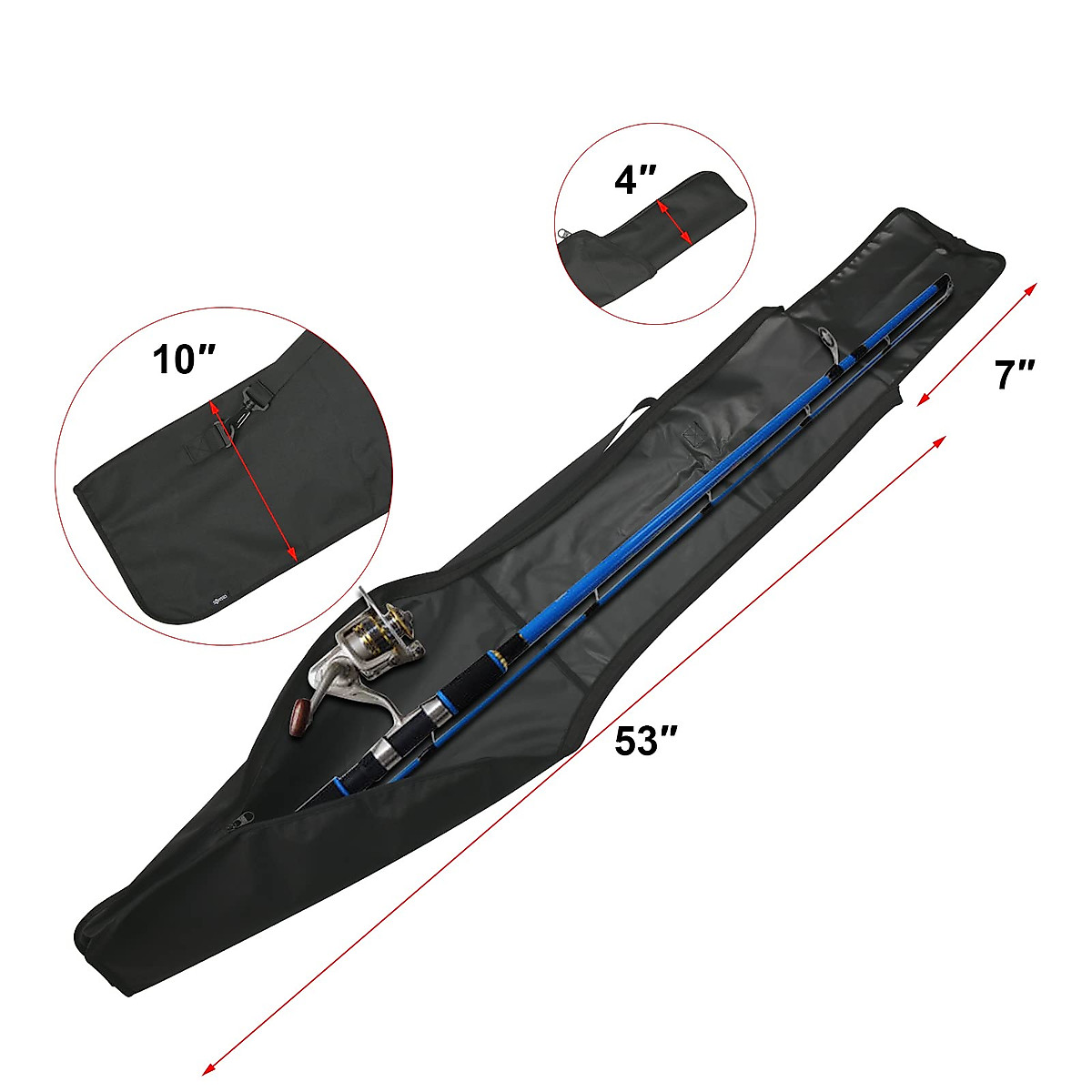 Cosmos Portable Fishing Rod Bag Foldable Fishing Pole Reel Tackle Organizer Storage Bag Fishing Rod Travel Carry Bag Rod Spinning Protective Case Cover, 53 Inches with 7 Inches Extendable Length