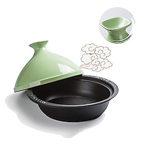 ECBCUEG Home Lead Free Cooking Tagine, 24Cm Enameled Cast Iron Tangine with Ceramic Lid and Cast Iron Base Compatible with All Stoves (1.5L),Red (Green)