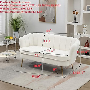 Modern Boucle Loveseat Couch,Futon Small Sofa with Gold Metal Legs ,2-Seater Upholstered Mini Sofa Couches for Small Space,Living Room Bedroom Office Dorm Studio Apartment Love Seat Couche(White)