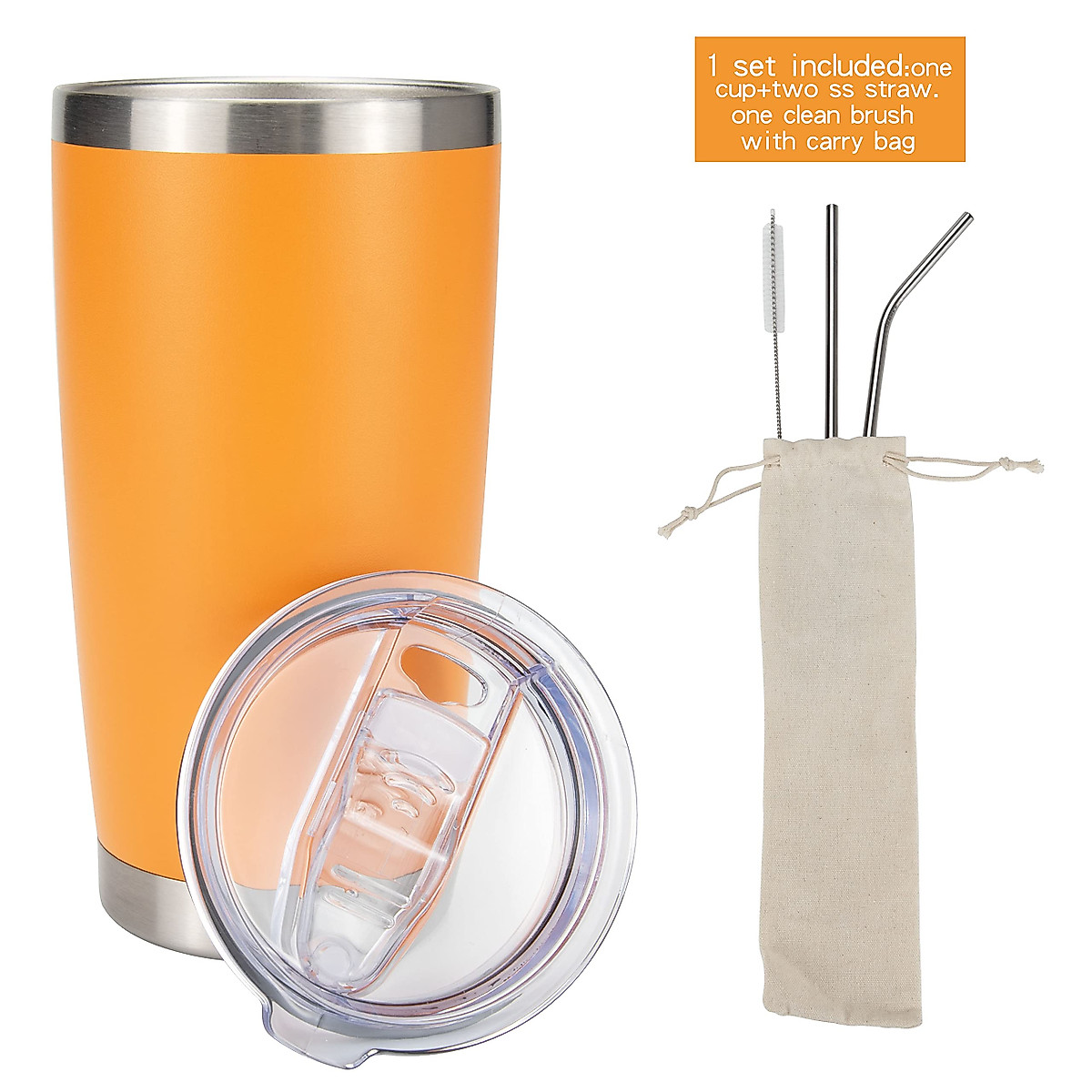 Kmass kmax 4pack 20oz Stainless Steel Vacuum Insulated Travel Cup with Lids and Straws and Cleaning Brush Double Wall Travel mug Coffee Cup Stainless Steel Tumblers for Home, Office (Orange)