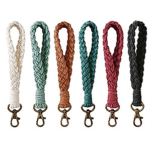 Fuqimanman2020 Handmade Boho Macrame Keychain Soft Pom Pom Wristlet Keychain Bracelet Keyring Holder Wrist Lanyard With Faux Fur Ball Fluffy for Women Girls(Light Green)