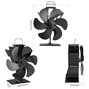 NOENOUGH Heat Powered Stove Fan, 6-Blade High Efficiency Fireplace Fan with Thermometer, Saving Wood Fuel for Log Burner/Wood Burner Stove/Fireplace, Upgraded Wood Stove Fan, Non Electric & Silent