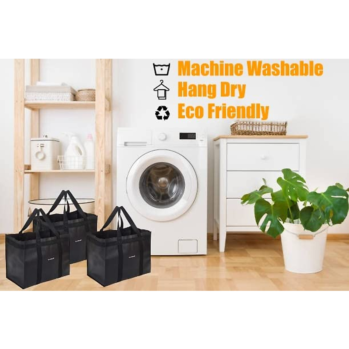 Homemell Heavy Duty Reusable Grocery Bags, Extra Large Collapsible Tote Holds 100 LBS, Extra-Strength Premium Material (Black, 6-Pack)