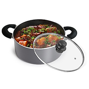 Bene Casa3-Quart Nonstick Dutch Oven Aluminum, Ventd Glass Lid, Stay-Cool Handles, Dishwasher Safe, Perfect for Simmering and Slow Cooking