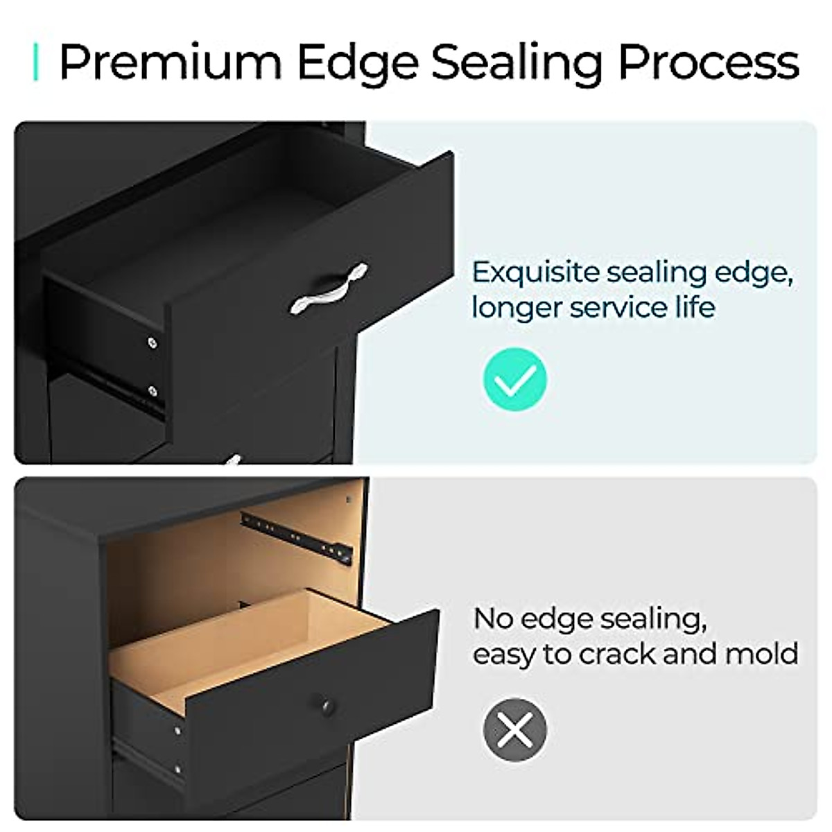 LINSY HOME 5 Drawer Chest, Black Dresser for Bedroom, Tall Dresser, Nursery Dresser Organizer Chest of Drawers for Kids Bedroom - Black