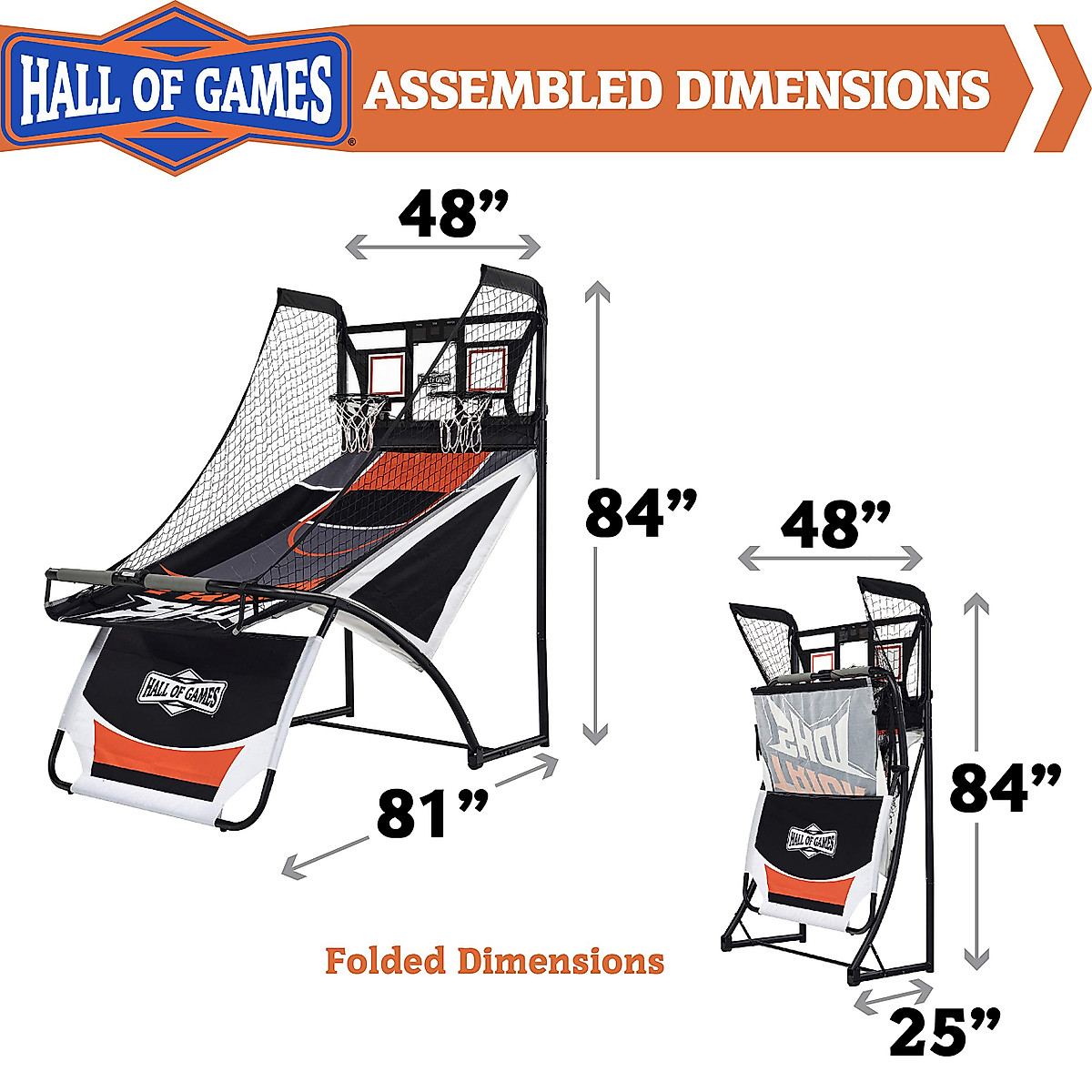 Hall of Games 2 Player Arcade Basketball Game, Black/Grey
