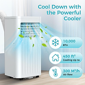 COWSAR 10,000 BTU Portable Air Conditioners, Portable AC Unit Cools Up to 450 Sq.ft with Remote, 4 Modes Room Air Conditioners with Digital Display/Swivel Wheels/Installation Kits/24H Timer, White