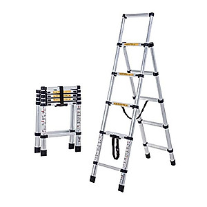 PENGJIE Folding Ladder Step Stool Aluminium Portable Telescopic Ladder 5 Step A-Frame Multi-Purpose Folding Ladder