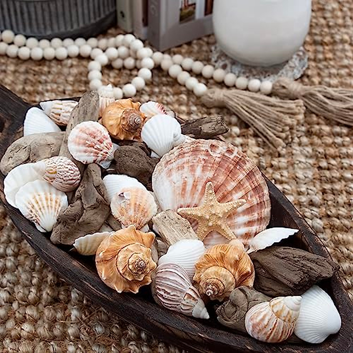 ANDALUCA Seashell Driftwood Home Fragrance Potpourri Vase & Bowl Filler Decor (Coral Beach)
