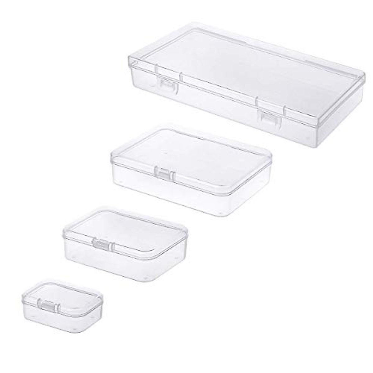 Goodma Mixed Sized Rectangular Plastic Boxes with Hinged Lids Clear Transparent & Colored Version Bundle