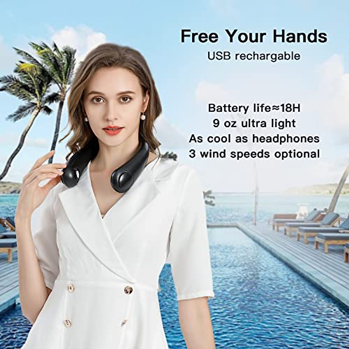 Neck fans portable rechargeable 2400mAh cufun portable neck fan 360° Surround Wind ventilador de cuello portatil 3 wind speeds bladeless rechargeable fan Gifts Outdoor Sports construction worker Black