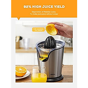 Aiheal Electric Citrus Juicer, Orange Juicer Squeezer with Two Interchangeable Cones Suitable for All Size of Citrus Fruits, Anti-drip Spout and Ultra Quiet Motor, BPA Free, Brushed Stainless Steel