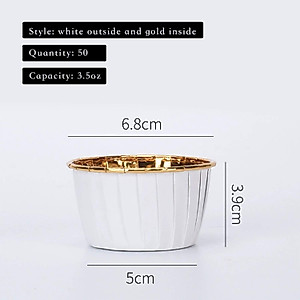 Party Hippo Cupcake Cups, 3.5 Oz 50 pcs Disposable Foil Muffin Liners, Gold Cupcake Baking Cups, Ramekin Aluminum Cupcake Tip Pan Ramekin Holders, Little Baking Cups (White)