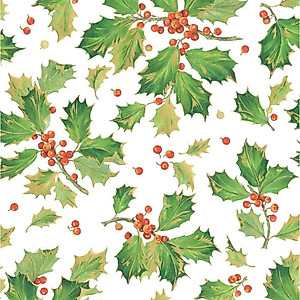 Caspari Gilded Holly 30 in. x 8 ft. Wrapping Paper in White, 2 Rolls Included