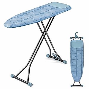 APEXCHASER Ironing Board with Iron Rest, Compact and Space Saver Iron Board, Extra Thick Cover, Height Adjustable, Wall Mount & Closet Hanger 13x43 Blue