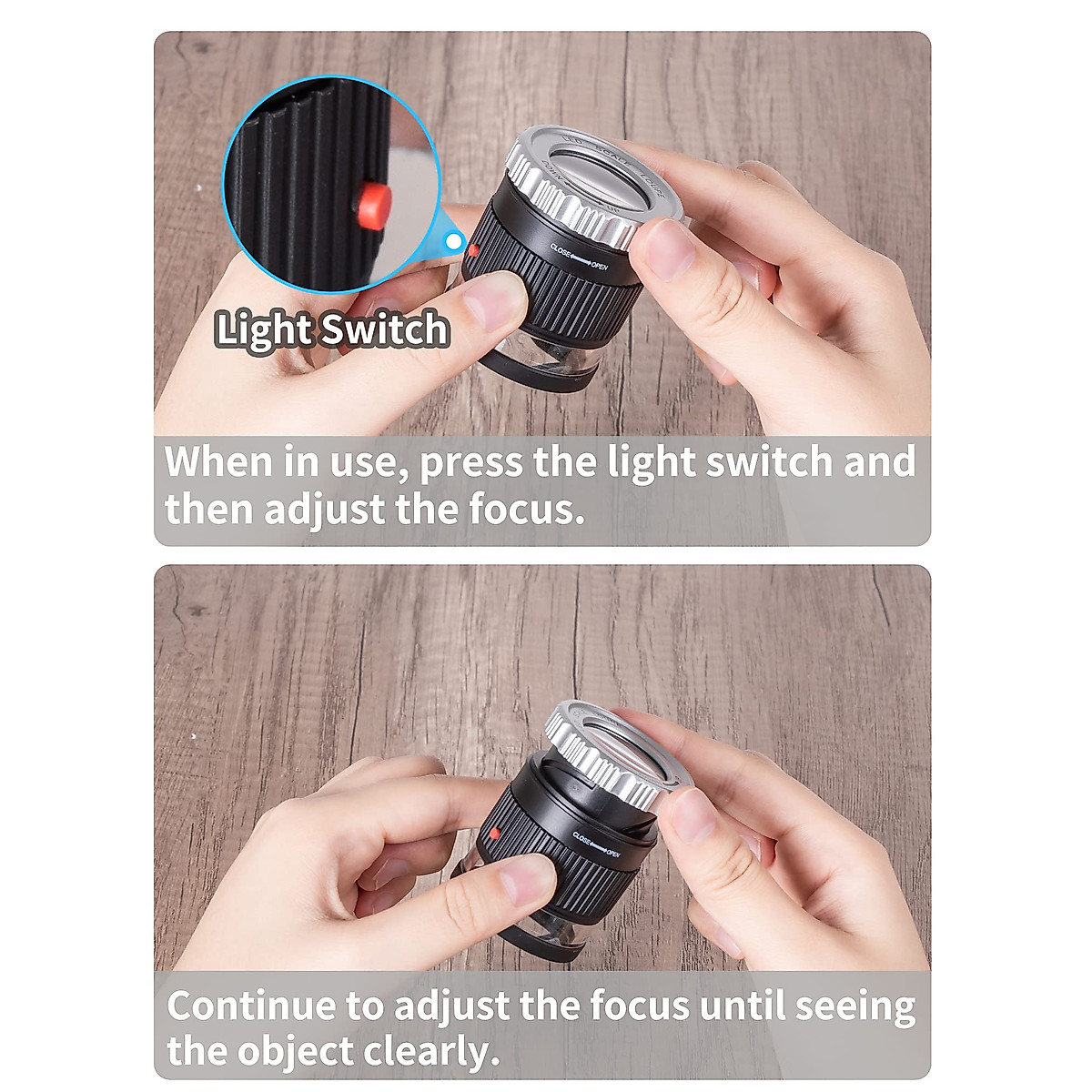 JARLINK 30X Jewelers Loupe, Adjustable Focal Length Magnifier with 3 LED Light for Gems, Jewelry, Coins, Stamps, etc (Black)