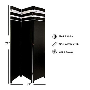 Kiera Grace Stockholm Dahl Decorative 3-Panel Room Divider for Home & Office, 47" W x 71" H x 1" L, Black