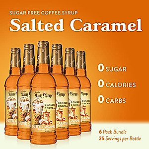 Jordan's Skinny Syrups Sugar Free Coffee Syrup, Salted Caramel Flavor Drink Mix, Zero Calorie Flavoring for Chai Latte, Protein Shake, Food & More, Gluten Free, Keto Friendly, 25.4 Fl Oz, (Pack of 6)