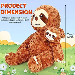 Reinbow 22Inch Sloth Stuffed Animal with Baby Sloth, 2 in 1 Giant Mom Sloth Plush Toys Fluffy Pillow for Kids Adults, Hug Plushies Gift for Birthday, Christmas, Room Decoration