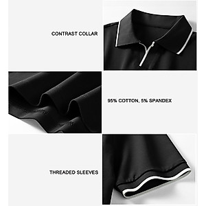 Aiyino Men's Muscle V Neck Polo Shirts Slim Fit Short Sleeve Cotton Golf T-Shirts Ribbed Knit Soft Tees Black-Large