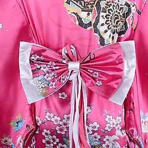 Women's Floral Print Traditional Japanese Kimono Goldfish OBI Blossom Costume Set Belt Robe