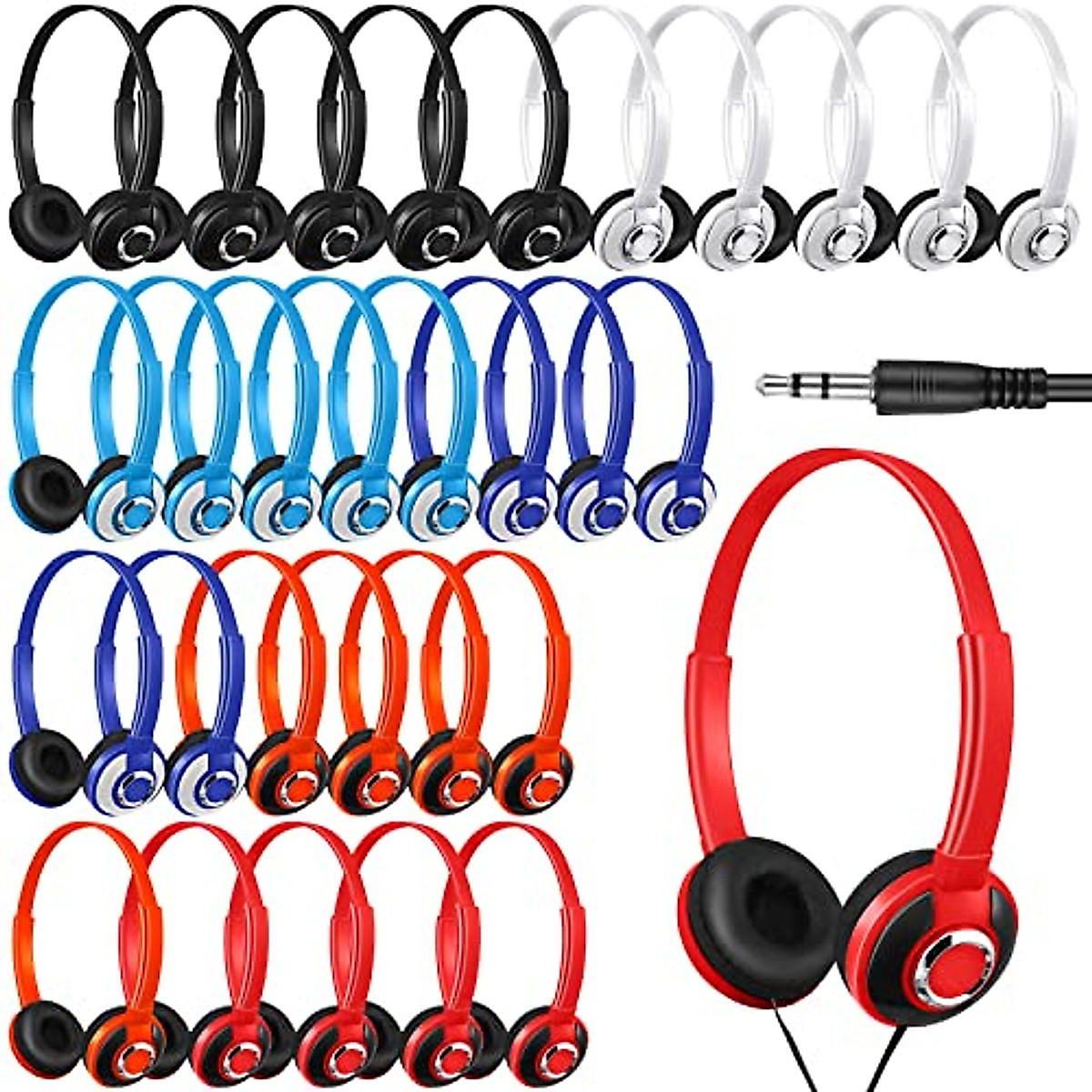 Yunsailing 30 Pack Bulk Headphones Classroom Headphones for Kids School Headphones Headsets Individually Wrapped Adjustable Student Earphone Earbuds for Classroom Kids Adults, 6 Colors