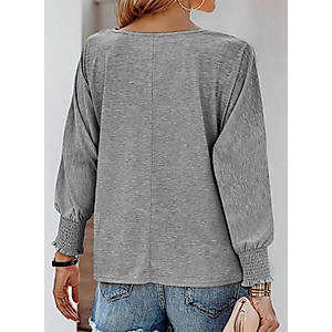 Dokotoo Long Sleeve Shirts for Women Grey Tops Womens Business Blouses Dressy Casual Fall Fashion 2024 Trendy Women's Tops Loose Fashion Shirts Tee T Shirts for Women