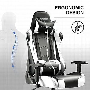 GTRACING Gaming Chair Racing Office Computer Ergonomic Video Game Chair Backrest and Seat Height Adjustable Swivel Recliner with Headrest and Lumbar Pillow Esports Chair (White)