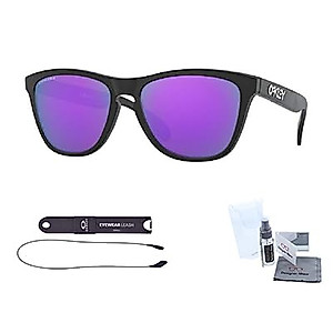 Oakley Frogskins OO9013H6 55M Matte Black/Prizm Violet Sunglasses For Men+BUNDLE Accessory Leash Kit+ BUNDLE with Designer iWear Care Kit