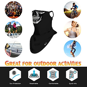 Obacle Bandana Face Mask with Ear Loops Neck Gaiter Face Mask Scarf Face Cover for Men Women (Skull Neat Teeth Black Face)