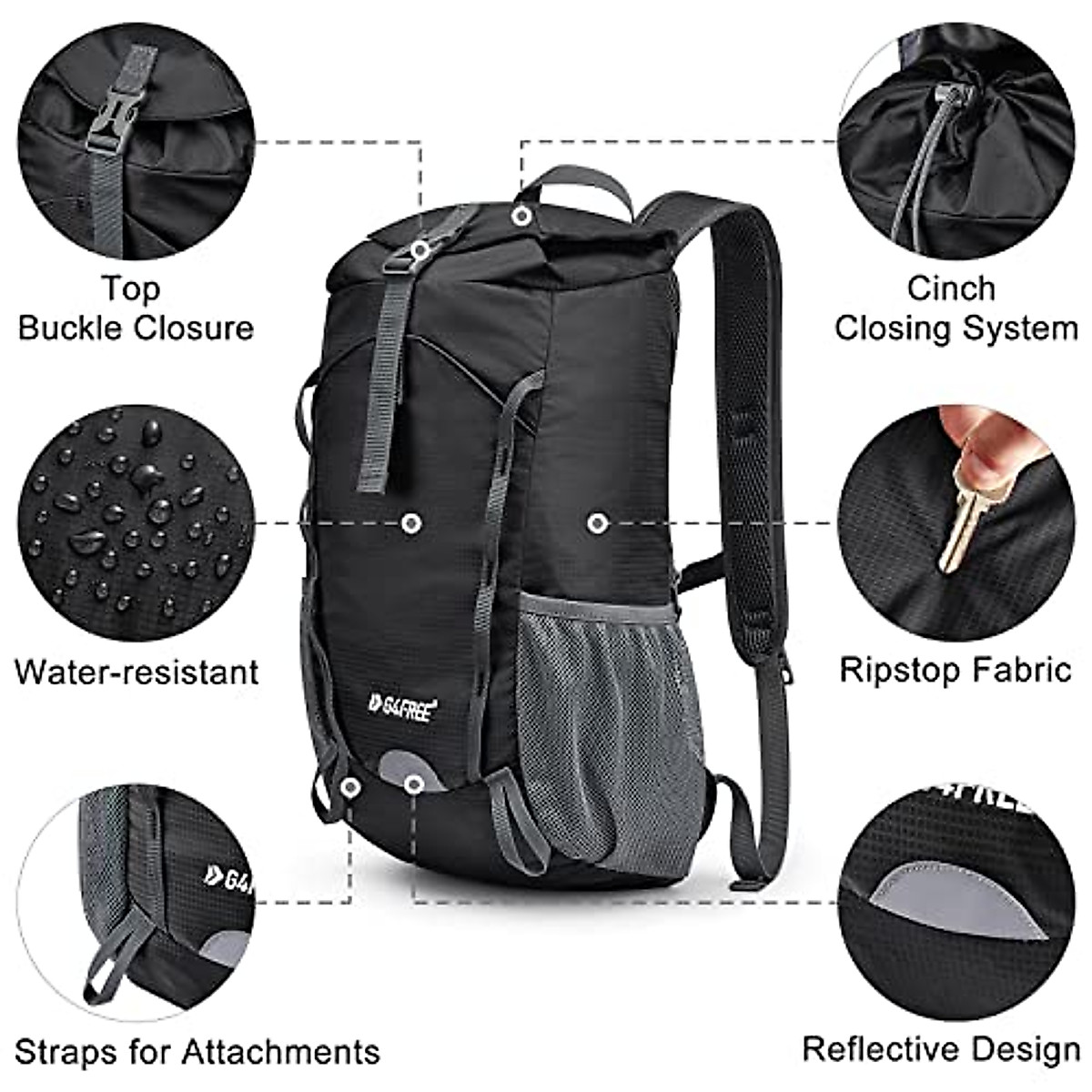 G4Free 15L Hiking Daypack Small Cinch Backpack Cycling Shoulder Backpack Outdoor for Men Women