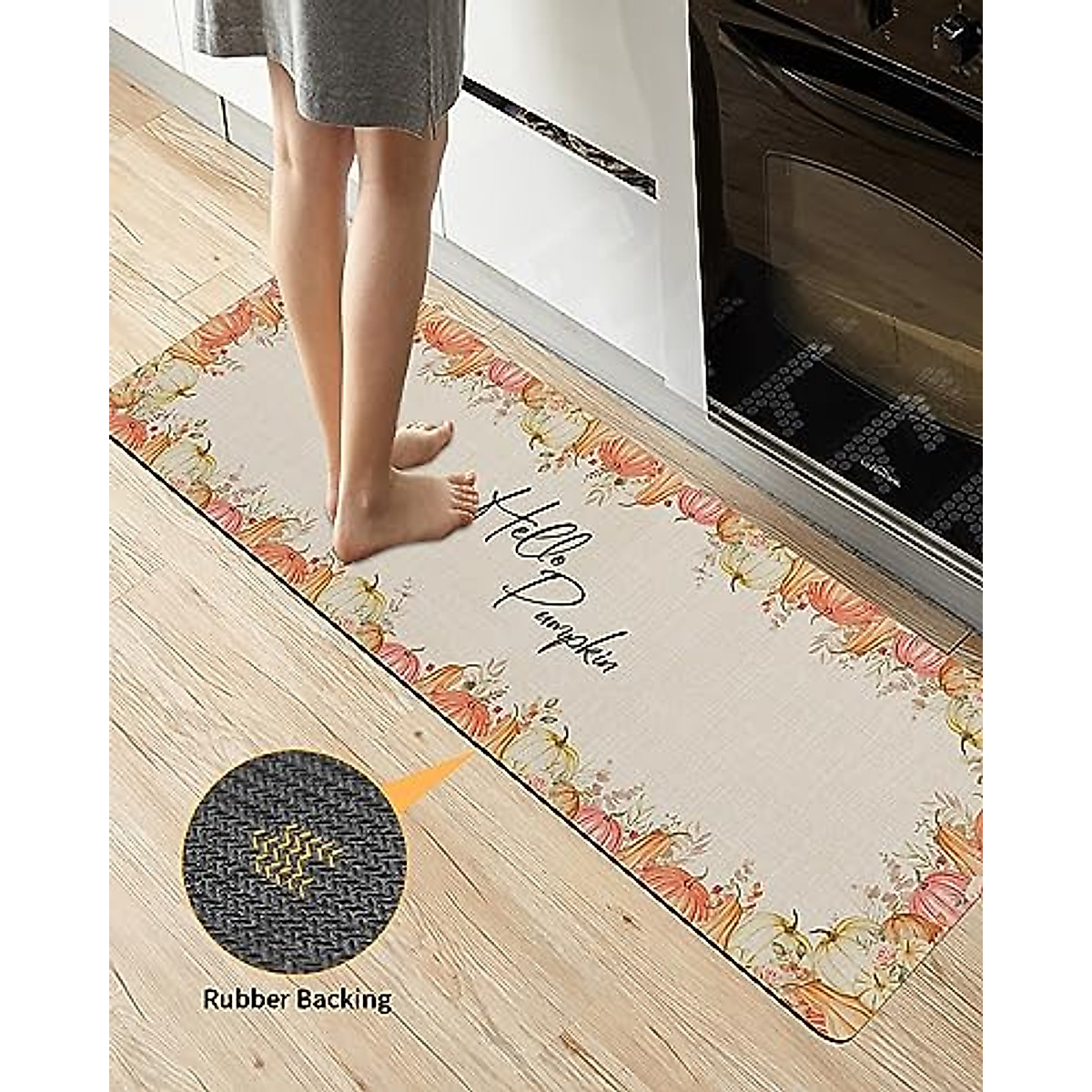 Elegant Flower Pumpkins Bath Mat for Tub,Non Slip Bathroom Floor Runner Rug Quick Dry & Absorbent Diatomaceous Earth Shower Sink Kitchen Washable Doormat,Fall Aesthetic Eucalyptus Leaves 20"x47"