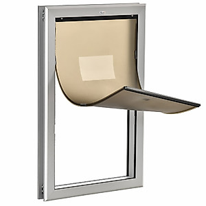 PawHut 2 Way Dog Door, Aluminum Doggy Pet Flap for Wall, Fast Installation, Magnetic Closure, Locking Panel, Weather Resistant, Insulating, Weight Limit 110 lbs