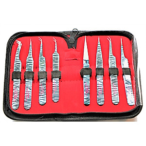 Jewelry Tweezers W/Zebra Pattern 8pcs Set Hand Nipper Repair Tweezers Tool Diy (Cynamed)