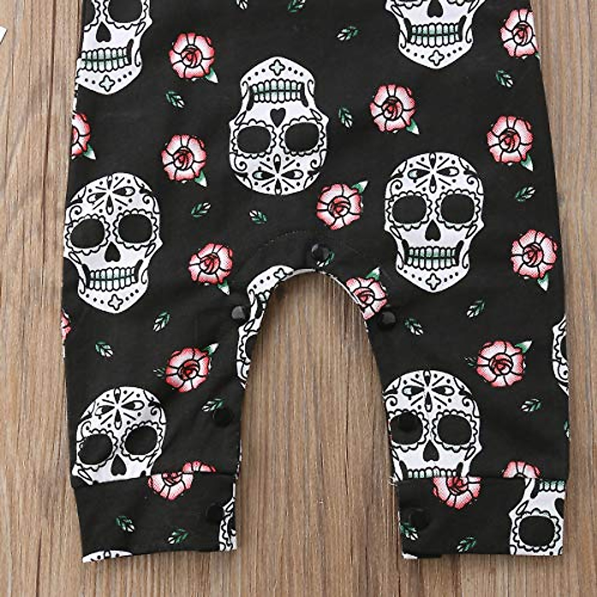 Newborn Infant Baby Girl/Boy Halloween Clothes Skull Floral Romper Jumpsuit Sleeveless Bodysuit Headband Outfit (0-6M, Black)