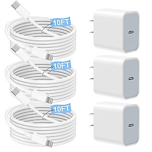 Fast Charger iPhone,3Pack Apple Charger 10 FT iPhone Charger Fast Charging[Apple MFi Certified] USB C Wall Charger,Long 10 Foot USB C to Lightning Cable for iPhone 14 Pro Max/13 Pro/12 MINI/11/SE/XS