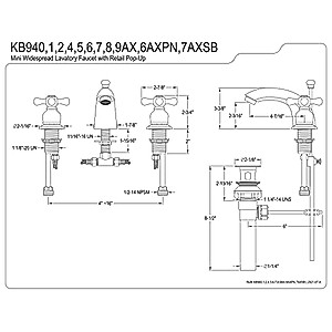 Elements of Design EB942AX Elizabeth 4" to 8" Mini Widespread Lavatory Faucet with Retail Pop-Up, 4-1/2" in Spout Reach, Polished Brass