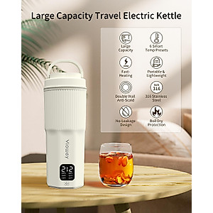 Travel Electric Kettle, 450ml/15.2oz & 316 Stainless Steel Mini Portable Coffee Tea Kettle with 6 Temperature Settings, 100V-240V Small Water Boiler, Auto Shut-off, Boil Dry Protection, BPA-Free