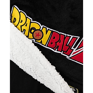 Dragon Ball Z Kids Oversized Blanket Hoodie | Boys Girls Goku Warrior Family Symbol Fluffy Double Lined Sherpa Fleece Vuddie Black
