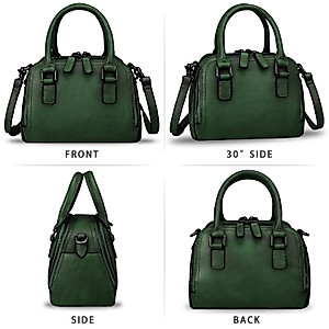 Genuine Leather Handbags for Women Vintage Handmade Top-Handle Handbag Purse Shoulder Bag Cowhide Satchel Bags (Green)