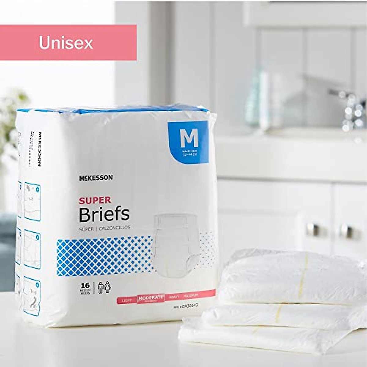 McKesson Super Briefs, Incontinence, Moderate Absorbency, Medium, 16 Count, 6 Packs, 96 Total