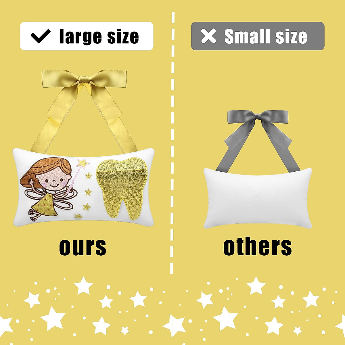 Malihome Tooth Fairy Pillow with Pocket for Girls and Boys Kids Tooth Pillow Toothfairy Gifts Tooth Keepsake Pouch 8.6 x 4.8 inches (for Girls)